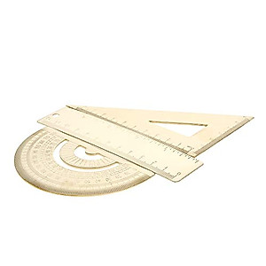 Utoolmart Brass Ruler Set, Triangle Ruler, 180 Degrees Protractor, 12cm / 4.7-inch Straight Ruler, Measuring Tool for Drafting Drawing Learning Math Geometry Ruler 1 Pcs