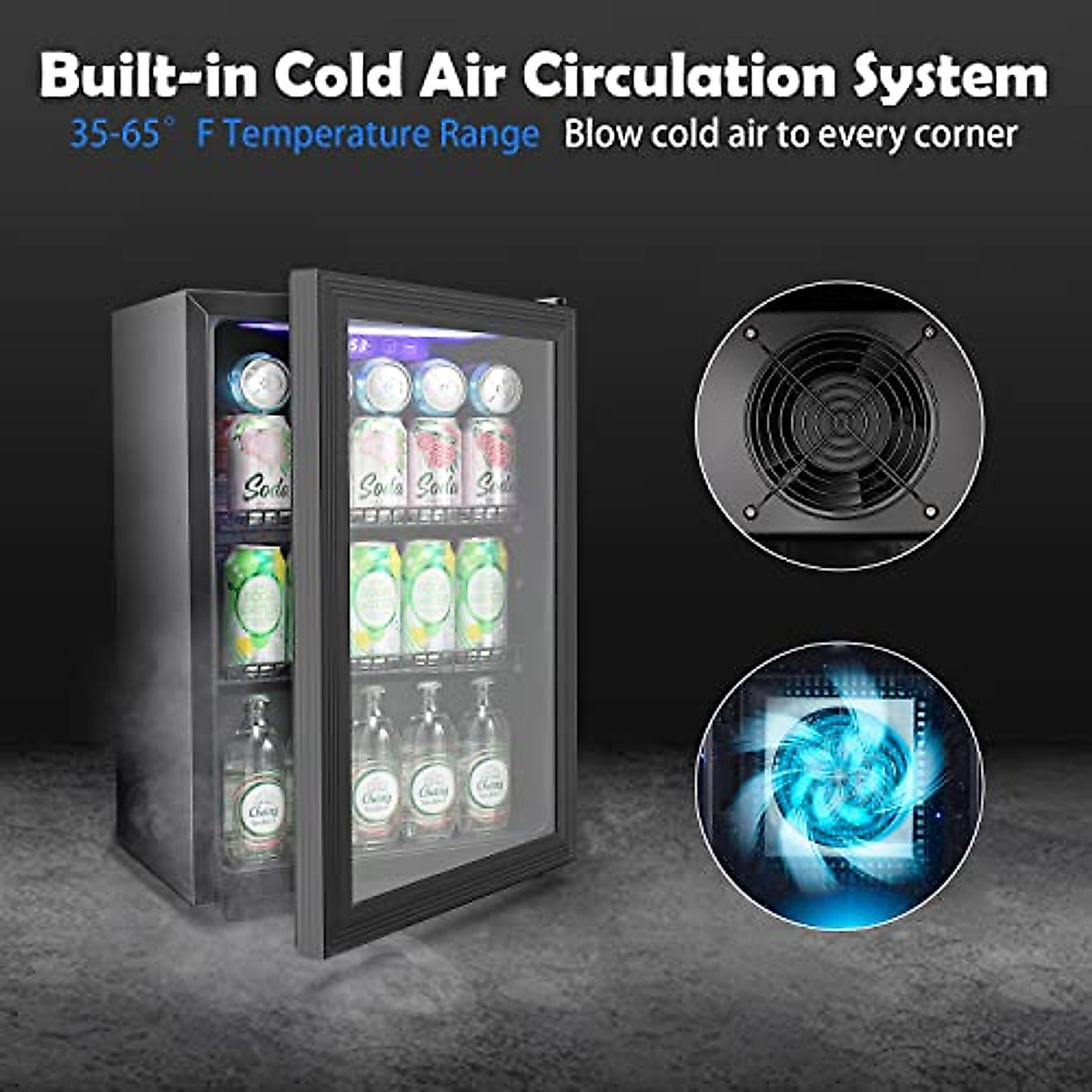 COWSAR Mini Fridge 2.4 Cu.Ft Beverage Refrigerator Small Wine Fridge 17 inch Wine Cooler Wine and Beer Fridge with Glass Door for Office Bedroom