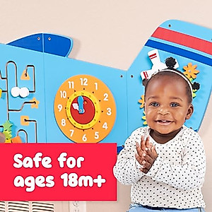 SPARK & WOW Airplane Activity Wall Panels - Ages 18m+ - Montessori Sensory Wall Toy - 6 Activities - Busy Board - Toddler Room Décor