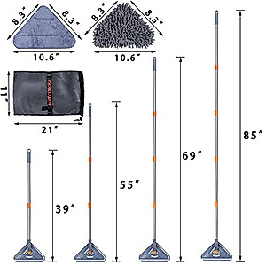 ROKOXIN 85 Inch Wall Cleaner Mop with Long Handle - Baseboard Cleaner Tool Duster for Wall Washer Cleaning Ceiling Window Floor, with Extension Pole 39" to 85", 6 Replacement Microfiber Chenille Pads