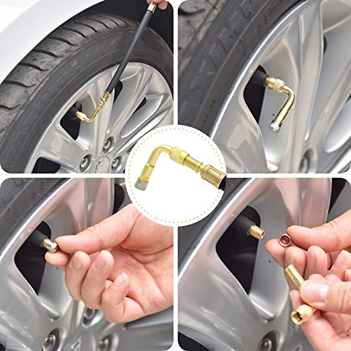 ZHSMS Tire Valve Extension, 8.25 Inch Flexible Valve Stem Extenders with 90 Degree Brass Schrader Tire Valve Extension Adaptor Compatible for Cars Truck Motorcycle Bike Scooter