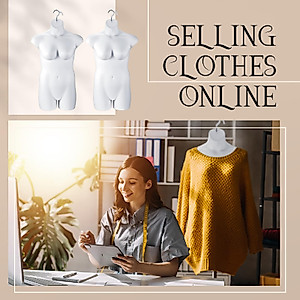 Kigley 2 Pcs Plus Size Female Mannequin with Hook Hip Long Hollow Back Hanging Mannequin Torso White Female Half Mannequin Body Dress Form Clothing Shirt Dress Accessories Display