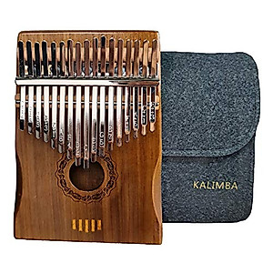 Harmonyx Kalimba 17 key Thumb Piano w Engraved Notes - hand piano complete kit with soft case, well tuned, ideal set for self, children and adults (Round Hole, Walnut)