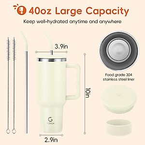 VUSIGN 40 oz Tumbler with Handle and Straw Lid, Stainless Steel Vacuum Insulated Tumbler Travel Mug Water Bottle Cup for Water Iced Tea Coffee Smoothie Car, Cream