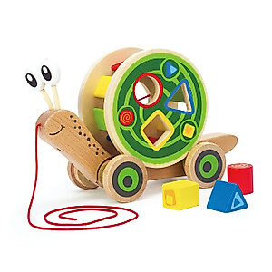 Hape Walk-A-Long Snail Pull Toy |Award Winning Toddler Wooden Push and Pull Toy with Removable Color