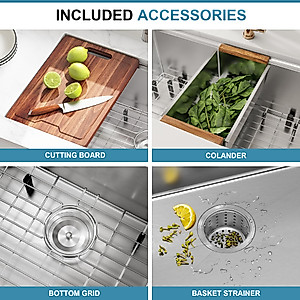 JoviPrime 33 Inch Undermount Workstation Farmhouse Kitchen Sink 304 Stainless Steel 16 Gauge Apron Front Spacious Single Bowl Deep Farm Style Sinks with Ledge & Accessories 33" x 21" x 10"