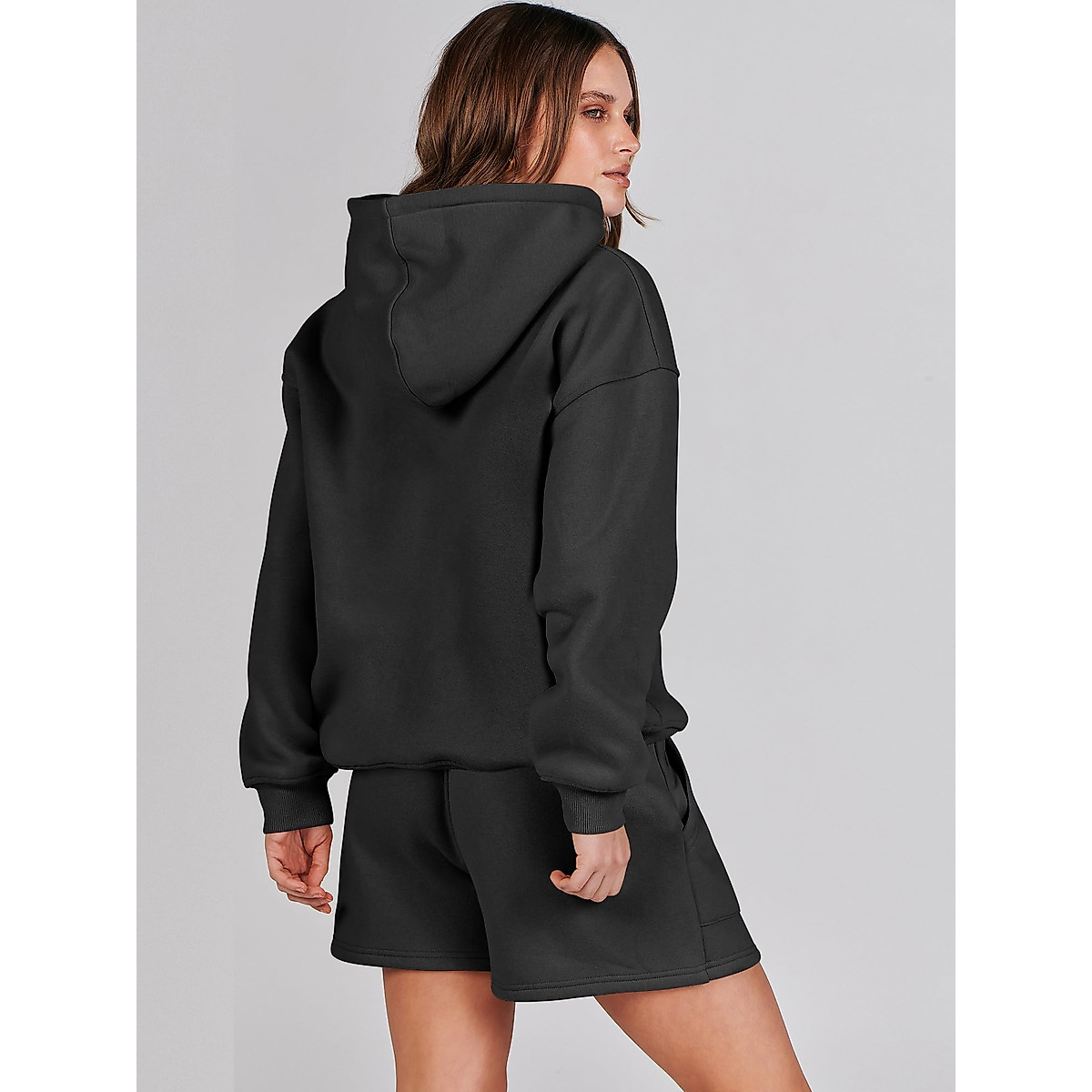 Prinbara Womens Two Piece Outfits Lounge Sets Y2k Hoodie Long Sleeve Sweatshirt and Shorts Set Fall Tracksuit Sweatsuits Matching Set Fashion 2023 Black 1PA046-heise-M