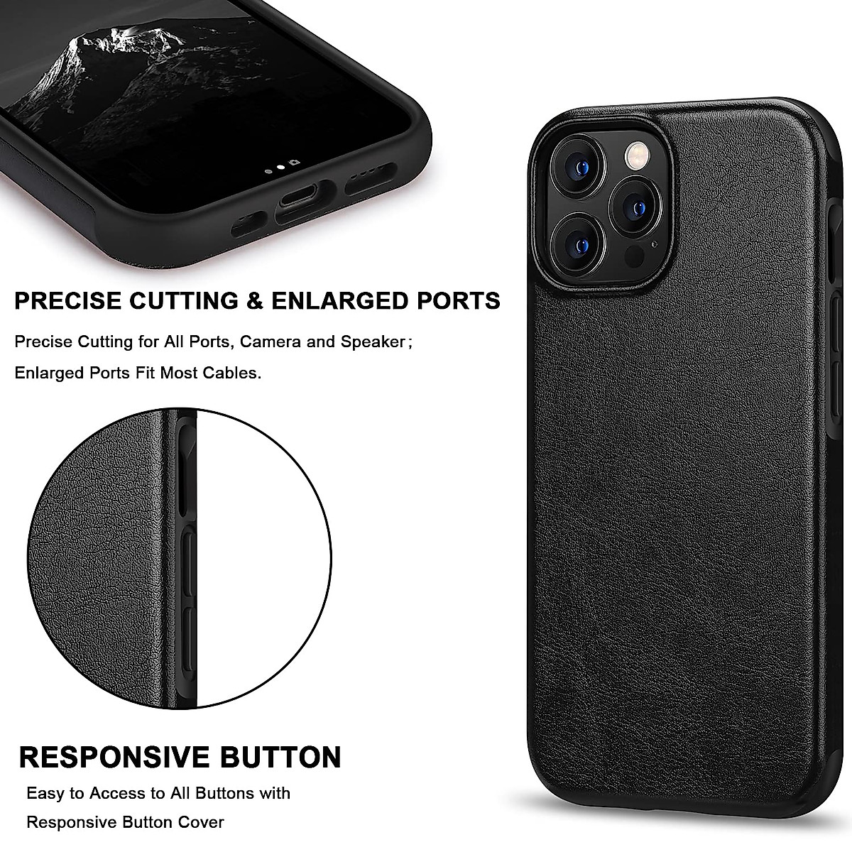 TENDLIN Compatible with iPhone 13 Pro Max Case Premium Leather TPU Hybrid Case Compatible for iPhone 13 Pro Max 6.7-inch Released in 2021 (Black)
