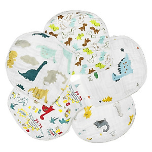 ShoppeWatch Muslin Burp Cloths Baby Burping Bibs 100% Organic Cotton 5-Pack Large 6 Layers Thick Soft Absorbent Cloth Spit Up Dribble Towels Rags for Newborns & Babies Unisex Shower Gift BB20