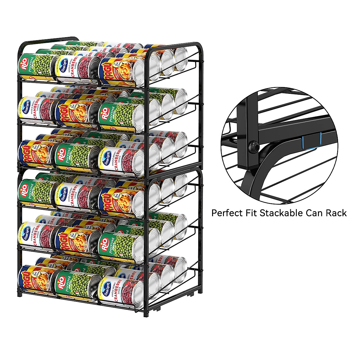 NORCEESAN Stackable Can Rack Dispenser 2 Pack Can Storage Rack Organizer Can Food Storage Rack Holds Up to 72 Cans for Kitchen Cabinet Countertops, Black