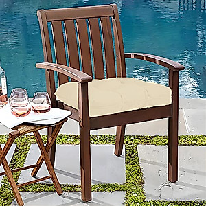 downluxe Outdoor Chair Cushions, Waterproof Tufted Overstuffed U-Shaped Memory Foam Seat Cushions for Patio Funiture, 19" x 19" x 5", Beige, 2 Pack