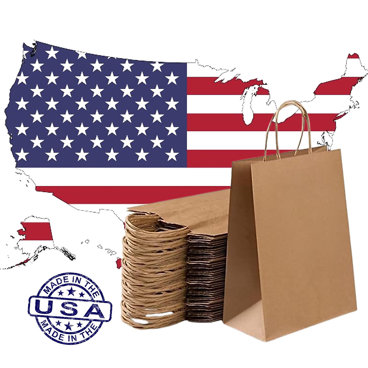 Premium 10x5x13 Paper Bags with Handles - Pack of 100, Kraft Paper Bags Ideal for Shopping, Wedding, Business, Retail, Craft, Gifts & More - Durable, 100% Recyclable Brown Quality Bags