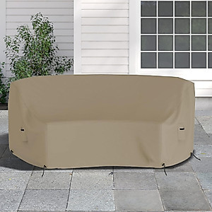 Covers & all Curved Outdoor Couch Cover, 12 Oz PVC Polyester Patio Furniture Cover, Tear & UV Proof Couch Cover Patio with Air Pockets & Drawstrings (90"L x 34"W x 32"H x 46"FL, Beige)
