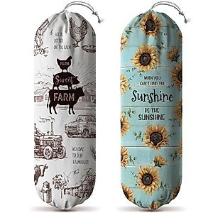Hglian Farmhouse Plastic Bag Holder Dispenser and Sunflower Grocery shopping bags Storage saver Organizer