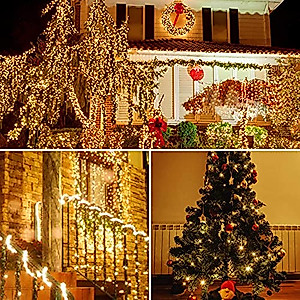 2-Pack 66FT 200 LED Christmas Lights, Extendable Christmas Tree Lights with Timer & Memory Function, Waterproof Green Wire Outdoor String Lights Indoor with UL Approved & 8 Lighting Modes (Warm White)