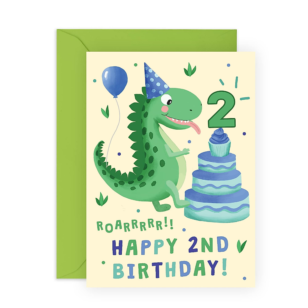 CENTRAL 23 Happy 2nd Birthday Card for Boys - Age Two - Dinosaur Birthday Card For Son Nephew - Second Bday Gifts For Him - Comes With Fun Stickers - Made In UK
