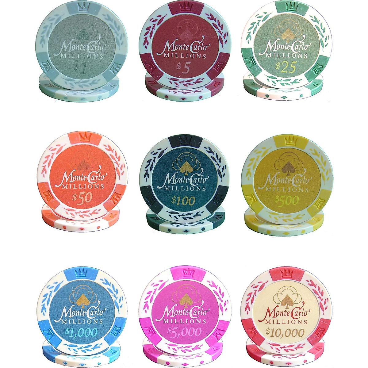 600PCS 13.5G Monte Carlo Millions Poker Chips Set with Heavy Duty Acrylic Case & Chips Trays