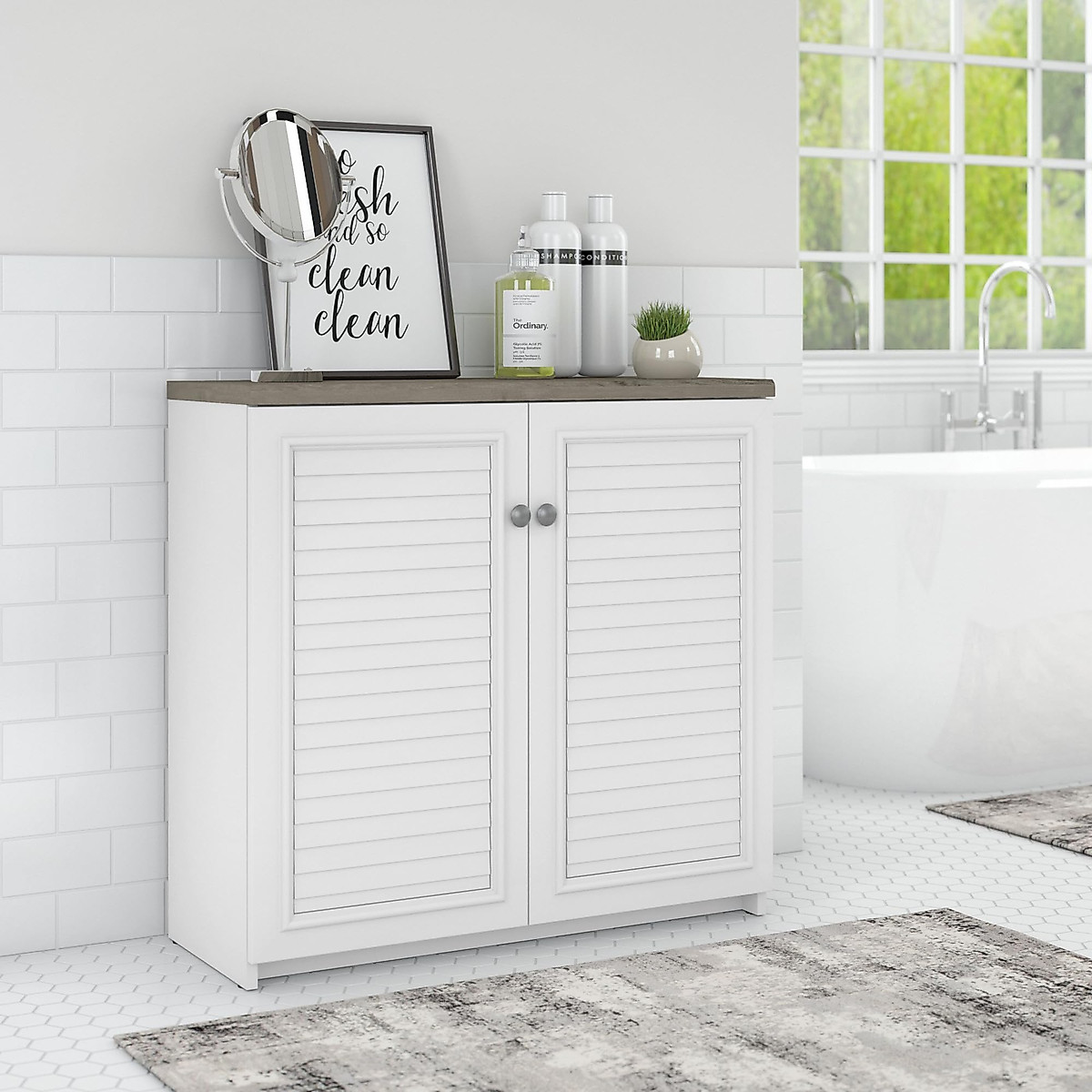 Bush Fairview 30.71-Inch Small Storage Cabinet with 3 Shelves, Shiplap Gray/Pure White (WC53696-03)