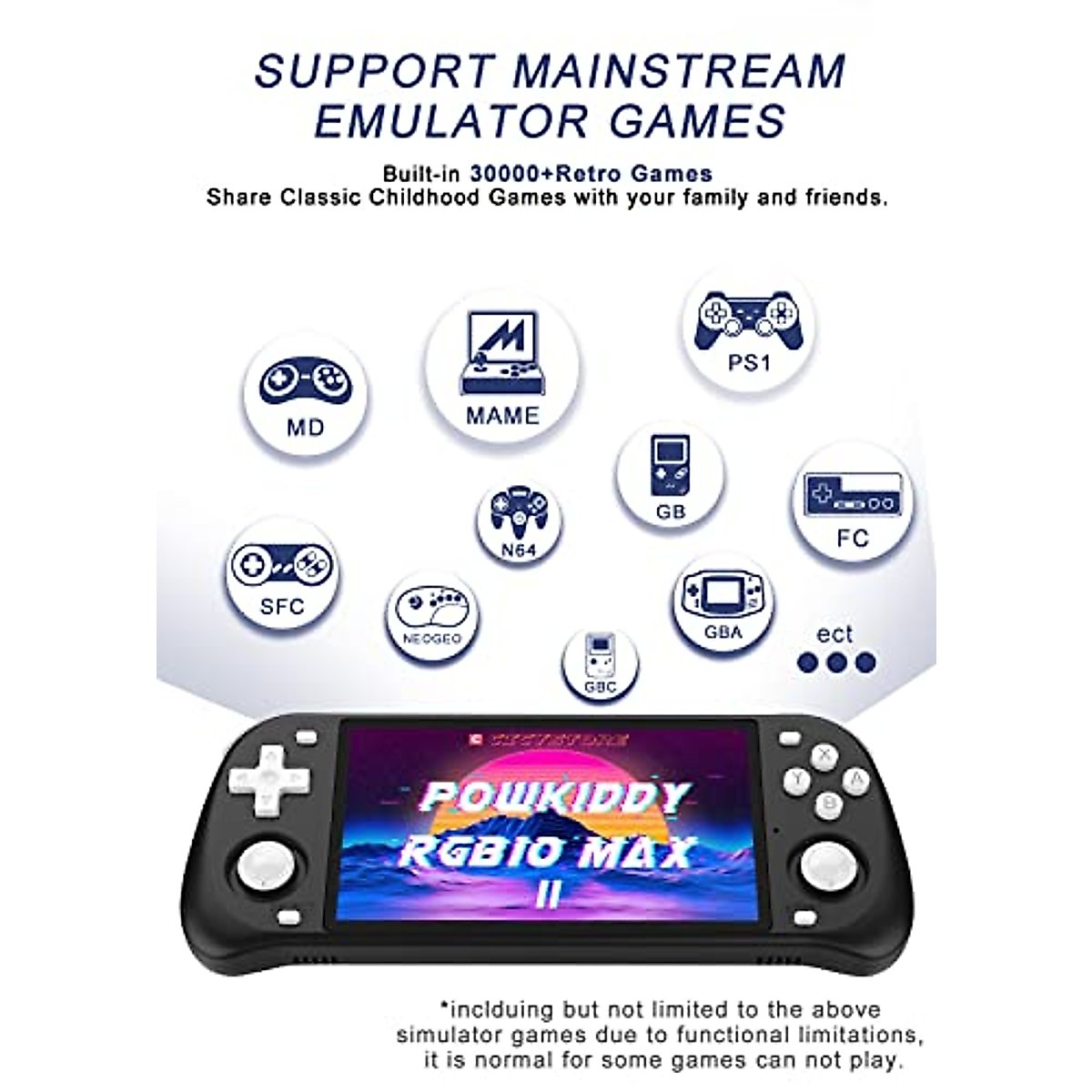 Powkiddy RGB10 MAX 2 Handheld Game Console, 5-Inch IPS Screen, 30000+ Retro Games, 4200mAh Battery, RK3326 Chip, Two-Player Online Games