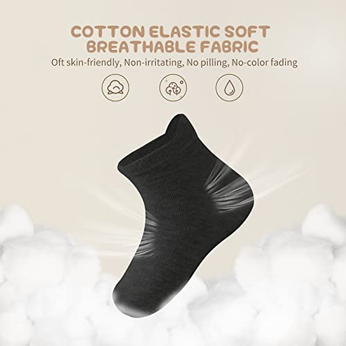 Aroveea Non Slip Grip Ankle Baby Socks 3-5 Years Old Black For Toddler Boys and Girls Kids Socks 12 Pack, Cute Cotton Baby Socks