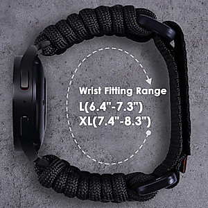 CAGOS for SAMSUNG Galaxy Watch 6 Band Classic 47mm 44mm 43mm 40mm/Galaxy Watch 5 Band Pro 45mm 44mm 40mm/Galaxy Watch 4 Band Classic 46mm 44mm 42mm 40mm, Rugged Paracord Sport Strap for Men, Black XL