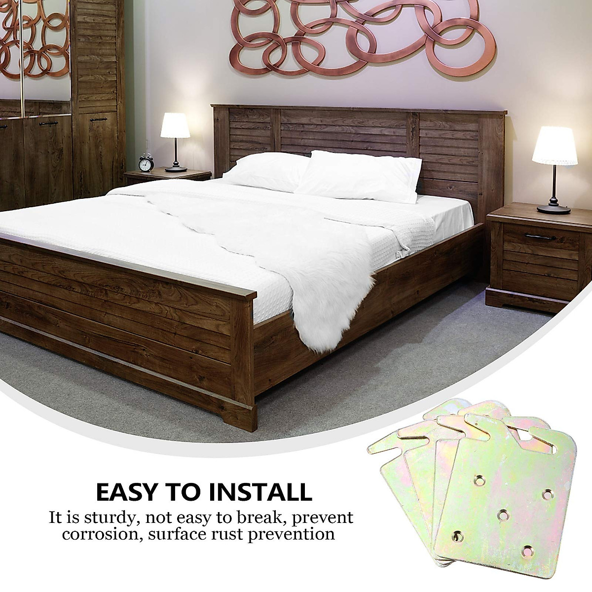 TEHAUX 4pcs Bed Accessories Wood Bed Rail Bracket Bed Rail Hooks Plates Beds Frame