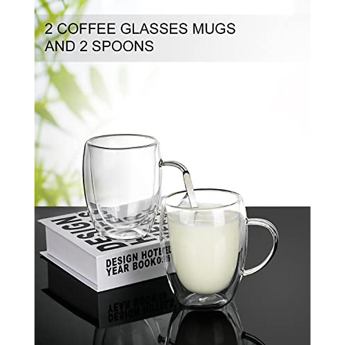 LIBWYS 2 Pack Double Walled Coffee Cups Glasses Mugs, 12oz Espresso Cappuccino Latte Tea Cups with Handle, Heat Resistant Borosilicate Clear Glasses 350ml