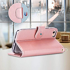 FYY Designed for iPhone SE Case 2022 (3rd Gen) / 2020 (2nd Gen) / 7 / 8 , Luxury PU Leather Wallet Phone Case with Card Holder Flip Kickstand Cover Rose Gold