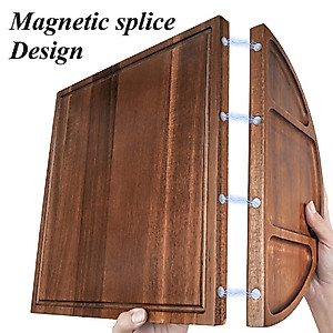 NiHome Magnetic Acacia Wood Charcuterie Board Large 26”x13” Cheese Board Splice Serving Dishes for Entertaining, Beautiful Personized Christmas Wooden Square Semicircular Charcuterie Board Set