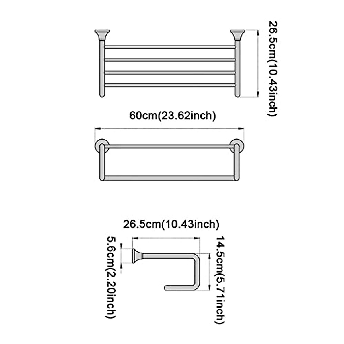 Golden Wall Mounted Bath Towel Rack 2 Layer, Durable Brass Towel Bar Length 60cm Modern Simple Towel Holder for Bathroom Kitchen Home Décor-60x26.5cm