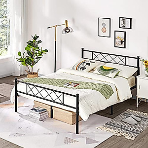 Yaheetech Full Metal Platform Bed Frame Mattress Foundation with Headboard and Footboard No Box Spring Needed Under Bed Storage Steel Slats Black