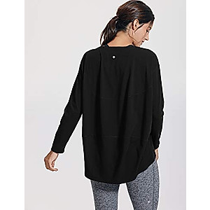 CRZ YOGA Long Sleeve Workout Shirts for Women Loose Fit-Pima Cotton Yoga Shirts Casual Fall Tops Shirts Black Small