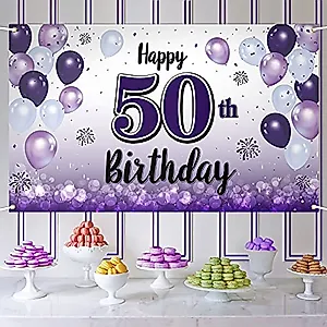 LASKYER Happy 50th Birthday Purple Large Banner - Cheers to Fifty Years Old Birthday Home Wall Photoprop Backdrop,50th Birthday Party Decorations.