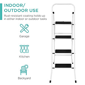 Best Choice Products 4-Step Portable Folding Heavy-Duty Steel Ladder w/Hand Rail, Wide Platform Steps, 330lbs Capacity