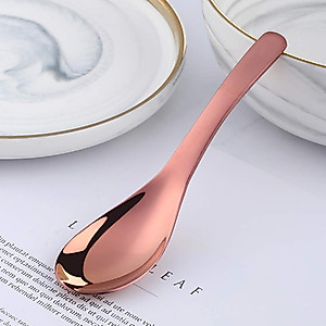 Bisda Thick Heavy Duty Soup Spoons, Set of 4, Stainless Steel Polished Asian Rice Table Spoon,Dishwasher Safe (Rose Gold)