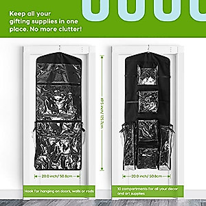 Unjumbly 49.5 Inch Hanging Vertical Gift Wrap Organizer, Double Sided Design, 10 Storage Pockets for Your Gift Wrapping Paper Bows, Gift Bags and Ribbon (Black)