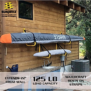 Suspenz Kayak Canoe SUP Storage Hanger for Garage Wall, Indoor Outdoor, Jay Rack Hook, Holds up to 125 lbs, Yellow, (11-0001)
