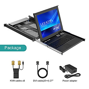 MT-Viki Rack KVM Switch VGA 8 Port w/17'' LCD Monitor, LCD KVM Console Fit 1U 19'' Rack, Support OSD/Hotkey, Integrated with Keyboard+Touch pad+Drawer+8 KVM Cables