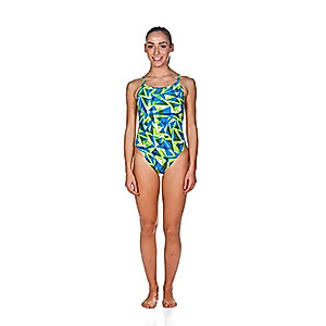 Arena Women's Standard Shattered Glass Challenge Back One Piece Swimsuit, Green/Blue, 26