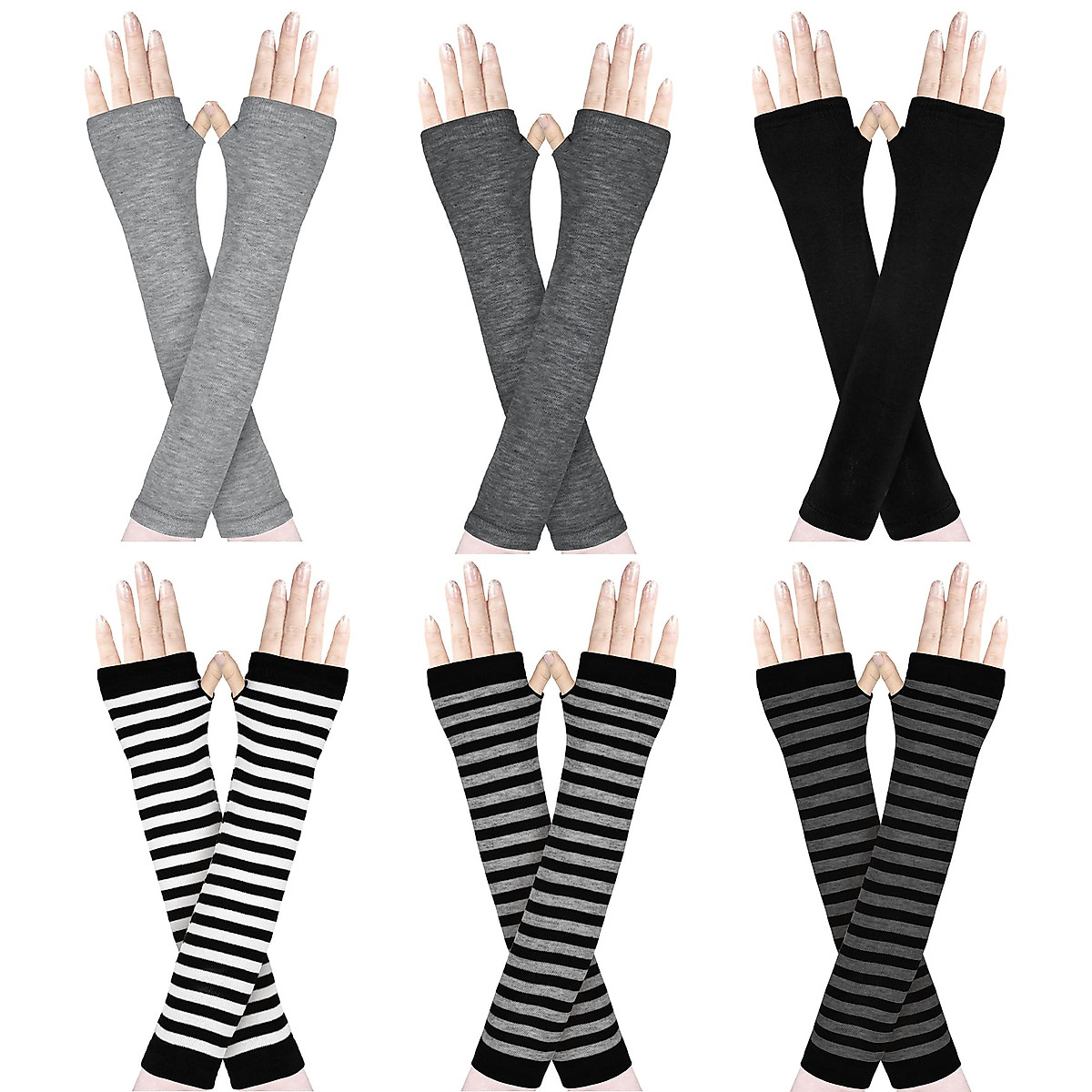 Amandir Long Fingerless Gloves for Women Arm Warmers Knit Thumbhole Stretchy Gloves