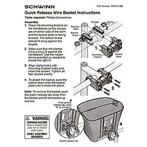 Schwinn Quick Release Wire Basket, Easy Assembly Fits Most Adult Bike Handlebars, Weather Resistant, Durable, With Top Folding Handle, Mounting Hardware Included, Bicycle Accessories, Black.