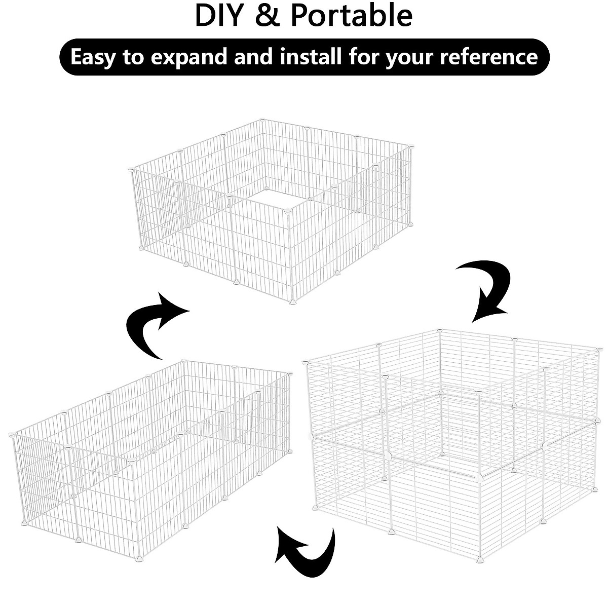 C&AHOME Pet Playpen, Small Animals Supplies, 16 Panels Exercise Playpens Cage, C Grids Portable Yard Fence Indoor, Ideal for Guinea Pigs, Pet Products, DIY Metal Yard Fence, 12" × 15" White UPPM3416W