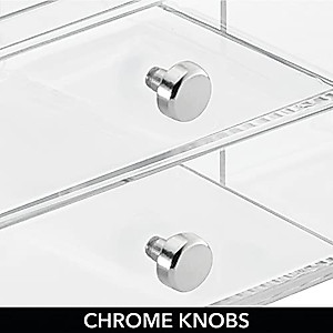 mDesign Stackable Plastic Eye Glass Storage Organizer Box Holder for Sunglasses, Reading Glasses, Lens Cleaning Cloths, and Accessories - 2 Divided Drawers, Chrome Pulls - Clear