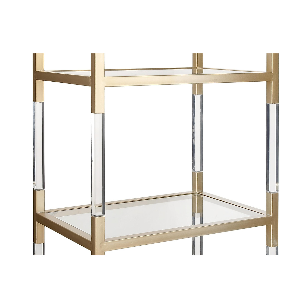 Deco 79 Metal Minimalistic 5 Tier Shelving Unit with Clear Glass Shelves and Acrylic Legs, 22" x 15" x 69", Gold
