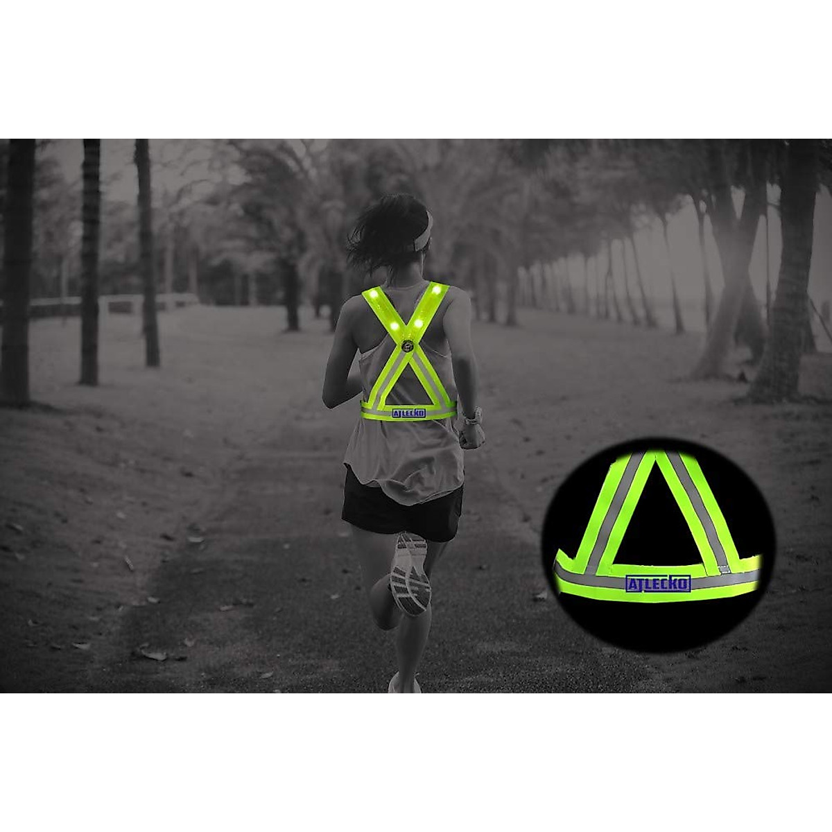 Atlecko 360° Rechargeable LED Running, Cycling, Hiking Reflective Vest & Belt for Men, Women & Kids - Safe & Comfortable - Bright Lights for High Visibility, Excellent Battery Life, Perfect for Night