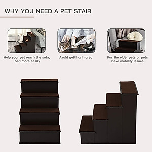 PawHut Pet Stairs, Small Pet Steps with Cushioned Removable Covering for Dogs and Cats Up to 22 Lbs., Brown