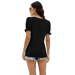 Womens Summer Clothes Short Sleeve Square Neck Sexy Tunic Tops Black XL