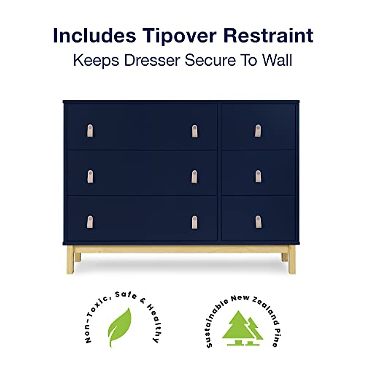 babyGap by Delta Children Legacy 6 Drawer Dresser with Leather Pulls - Greenguard Gold Certified, Navy/Natural