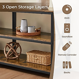 Yaheetech TV Stand for 65 Inch TV, Wood Entertainment Center for Living Room, 3 Tiers TV Media Console Table for Bedroom, Rustic Brown