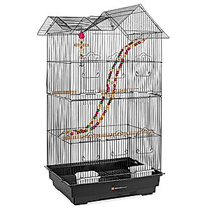 Best Choice Products 36in Indoor/Outdoor Iron Bird Cage for Medium Small Birds, Parrot, Lovebird, Finch, Parakeets, Cockatiel Enclosure w/Removable Tray, 4 Feeders, 2 Toys
